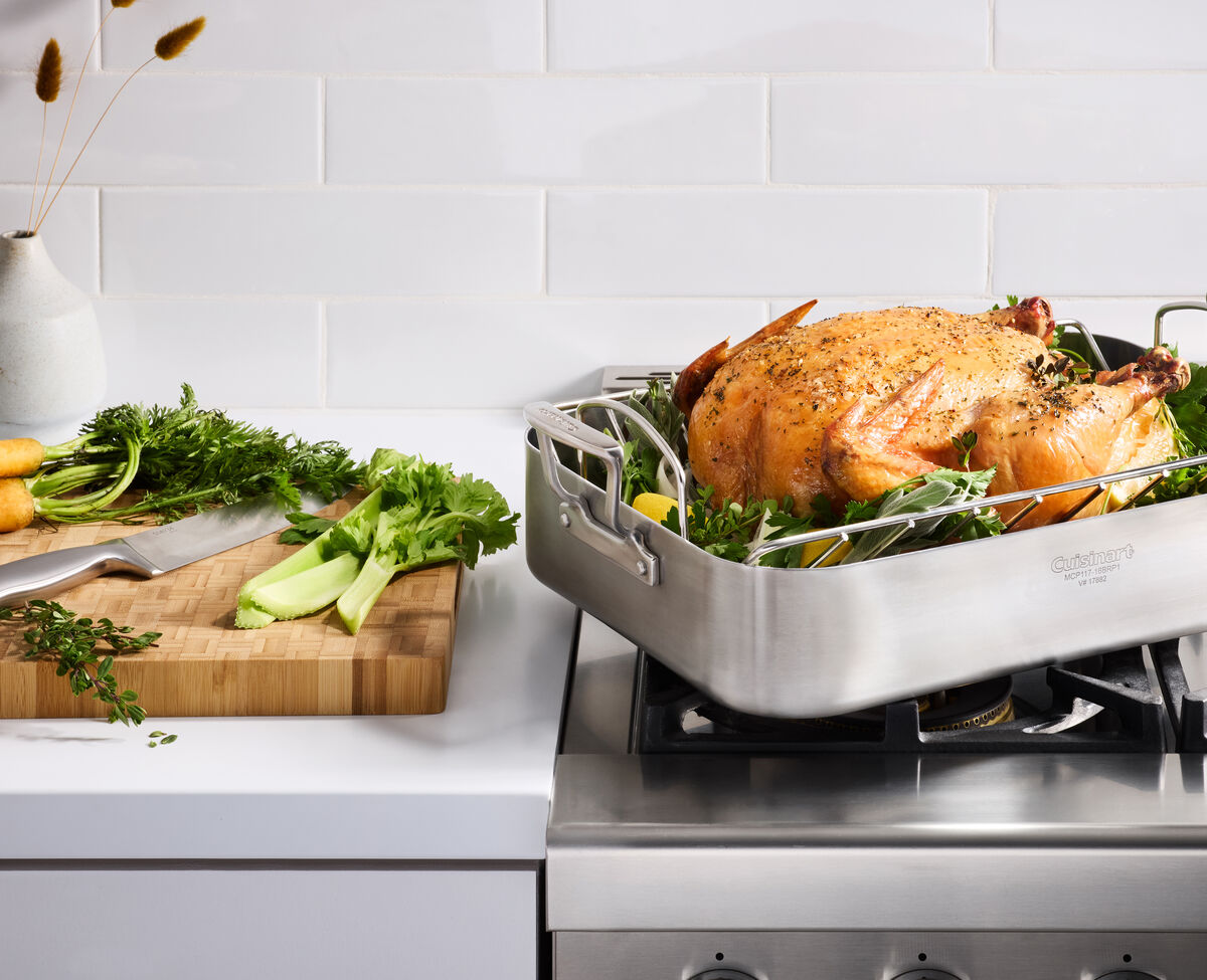 MultiClad Pro Triple Ply Stainless Cookware 16" Roasting Pan with Rack ...